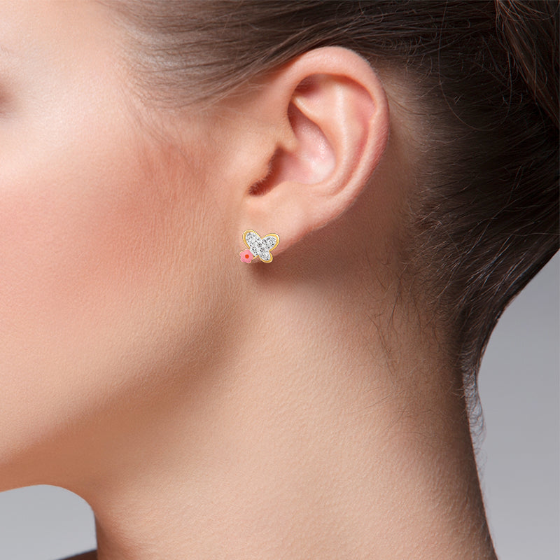 14K Butterfly with Flower Earrings (PER2-14K ) – MK Jewelry, Inc.